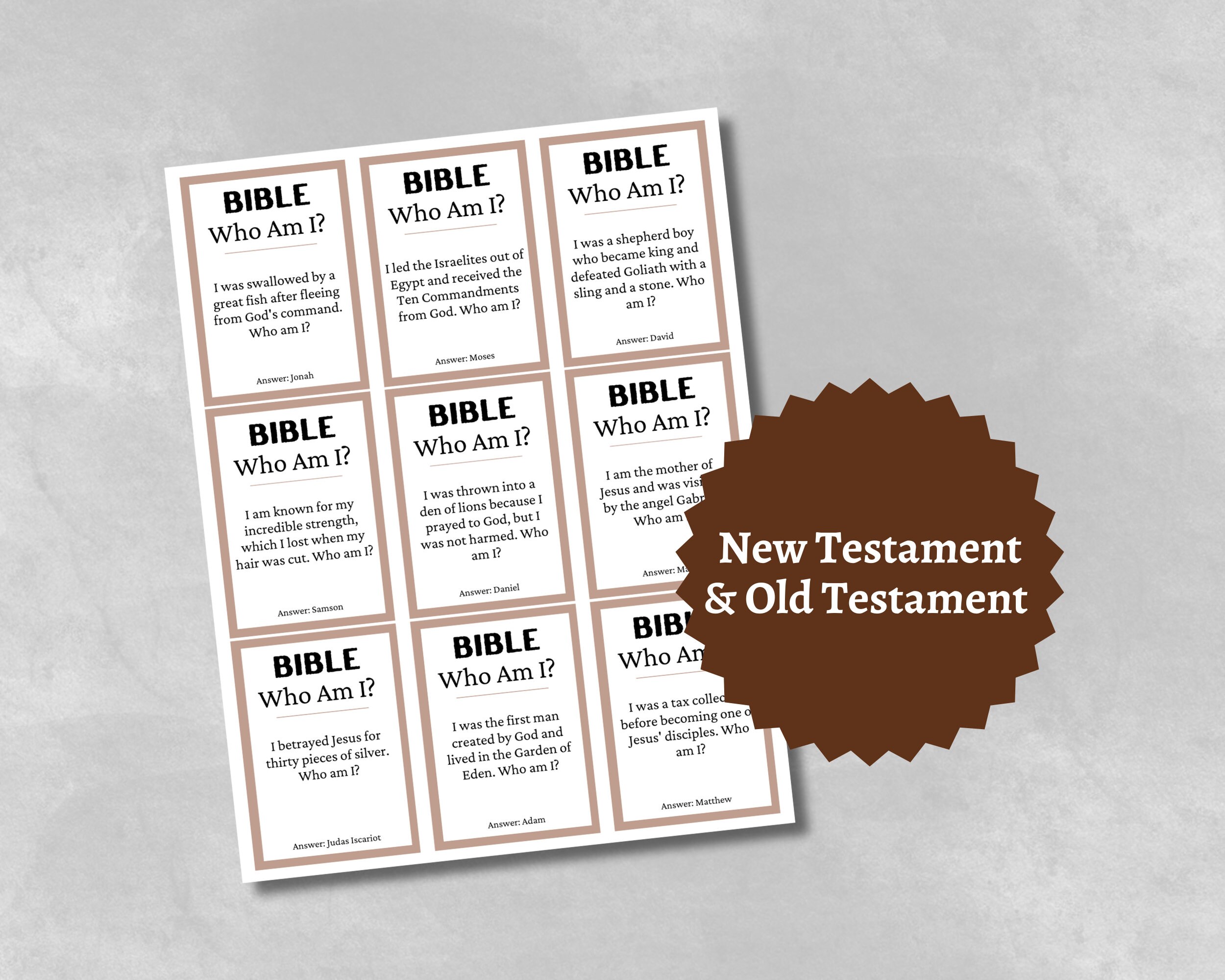 Bible Who Am I Trivia Cards, Printable Christian Party Game for Kids ...