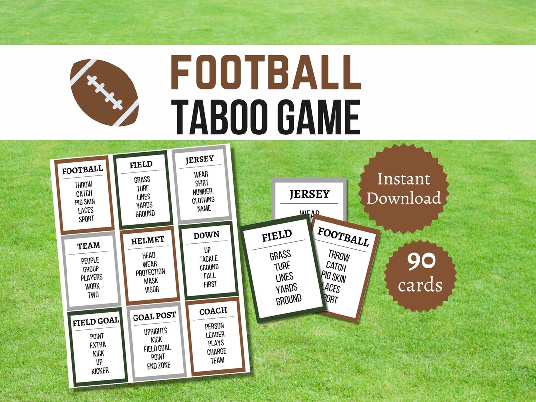 Football Taboo Card Game, Printable American Football Party Game for ...