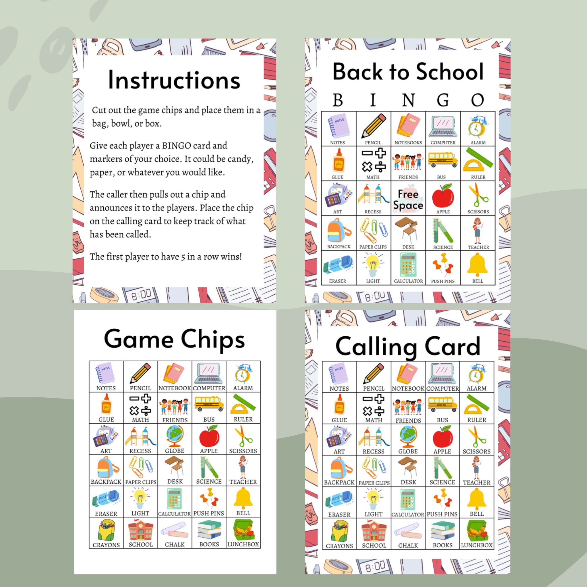 Back to School Bingo, Printable Classroom Activity for Kids, Teens, and ...