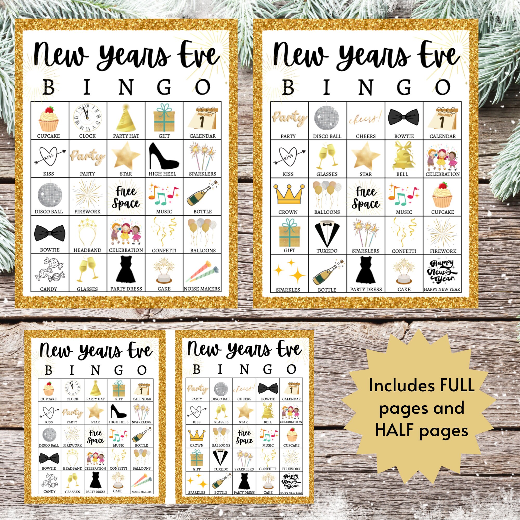 New Year's Eve Bingo Cards, Printable Holiday Party Game for Kids ...