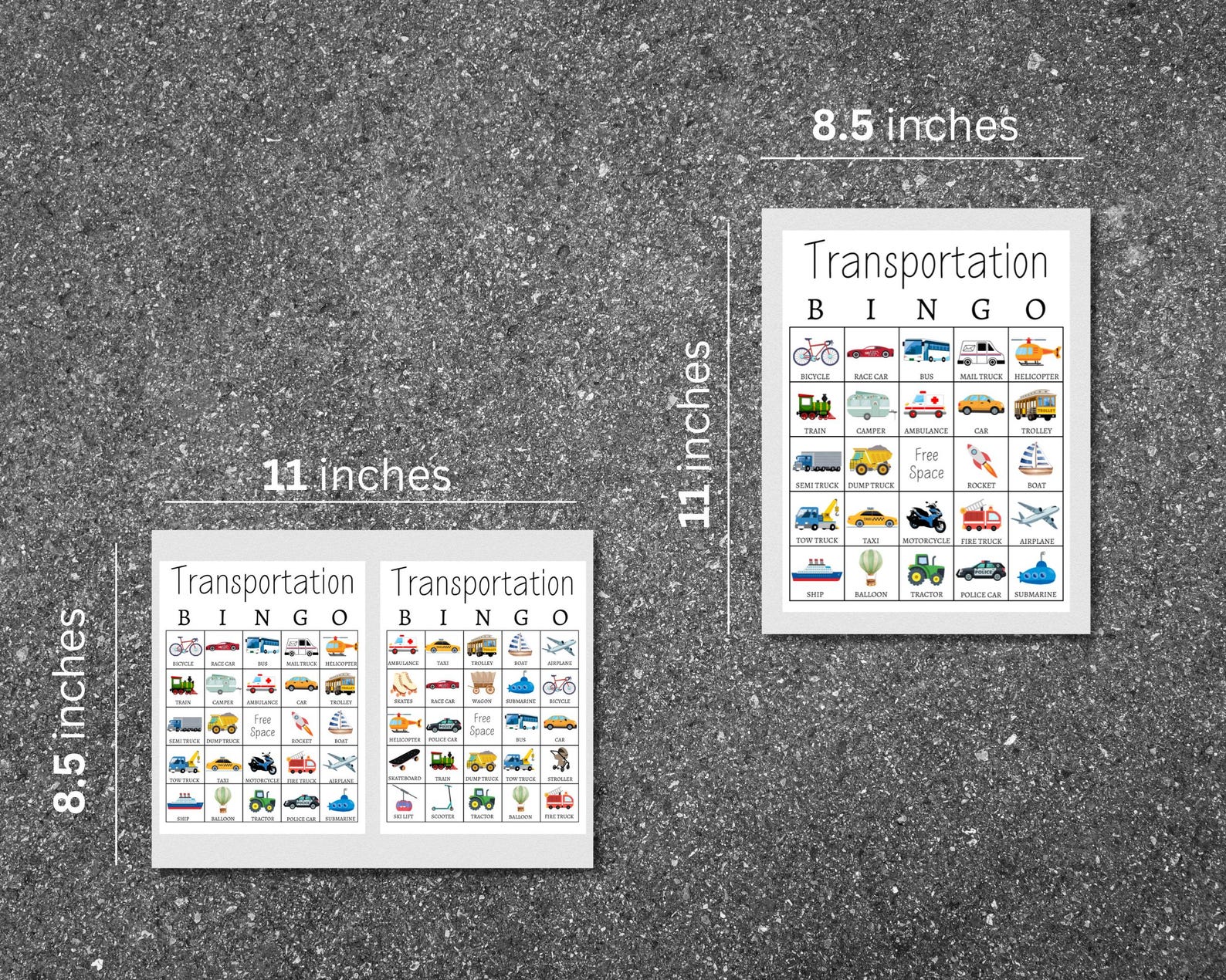 Transportation Bingo Cards, Printable Learning Activity for Kids ...