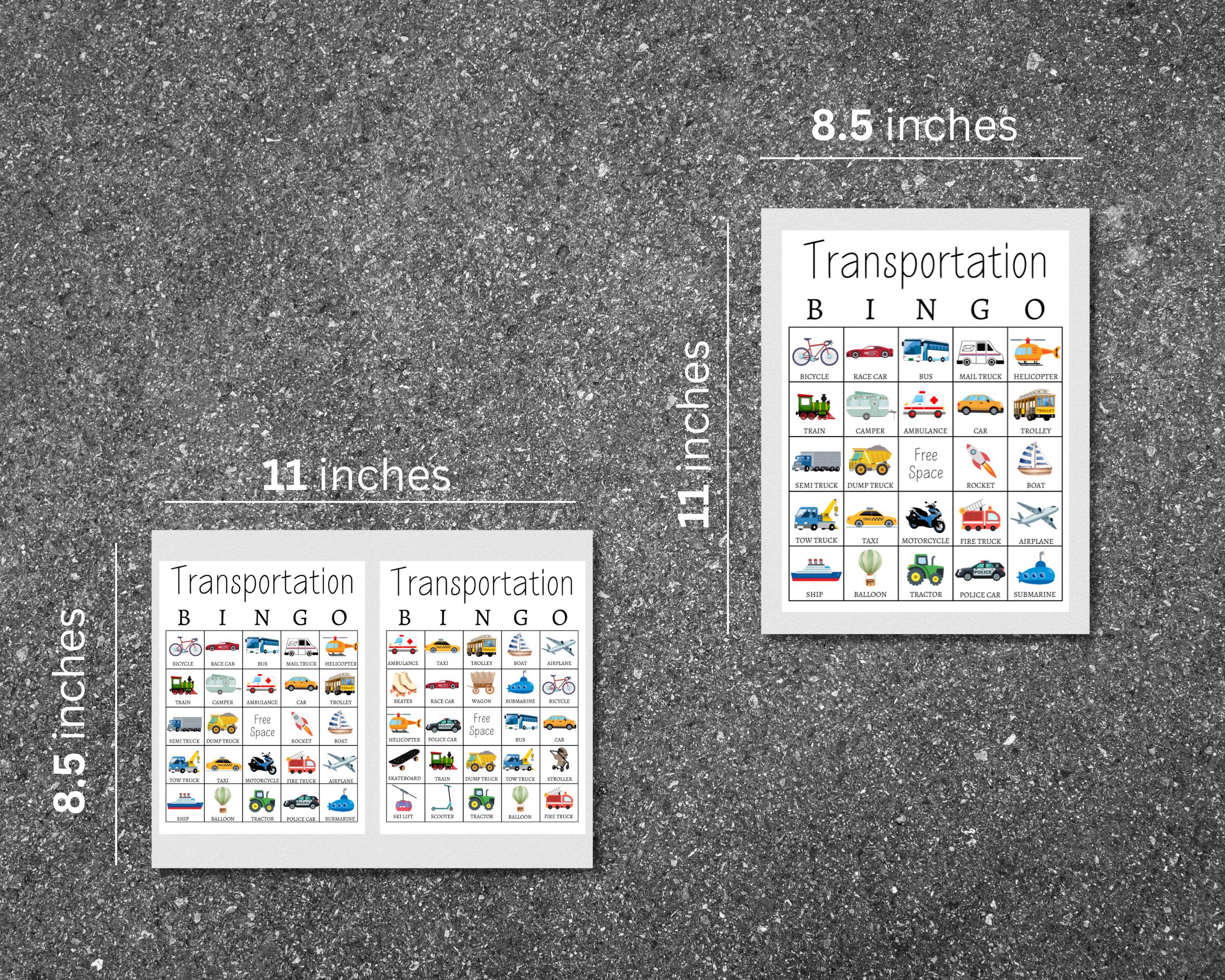 Transportation Bingo Cards, Printable Learning Activity for Kids ...
