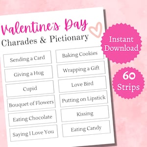Valentine's Day Charades and Pictionary Cards, Printable Valentine's ...