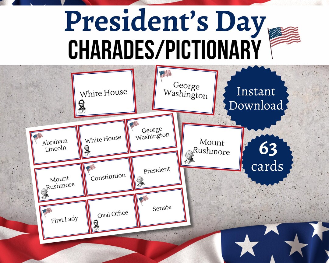 President's Day Charades and Pictionary Cards, Printable United States ...