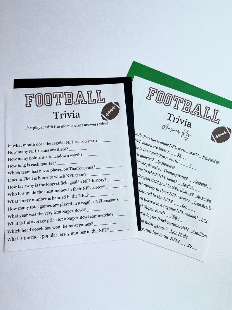 Football Trivia, Printable American Football Party Game for Kids, Teens ...