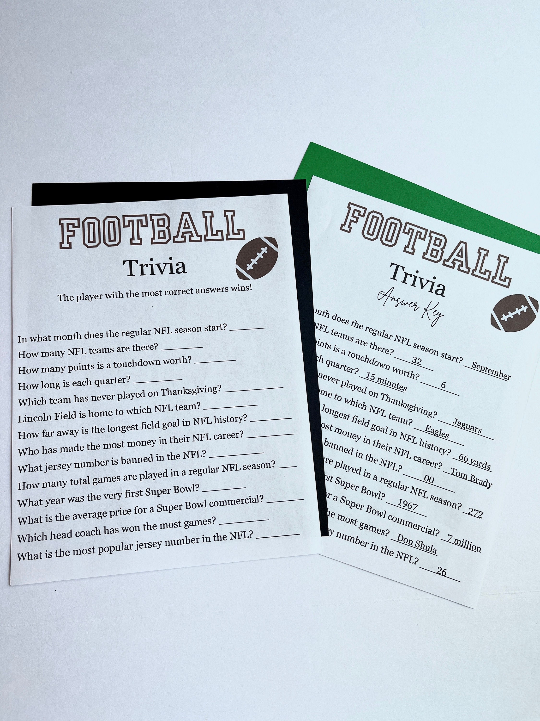 Football Trivia, Printable American Football Party Game for Kids, Teens ...