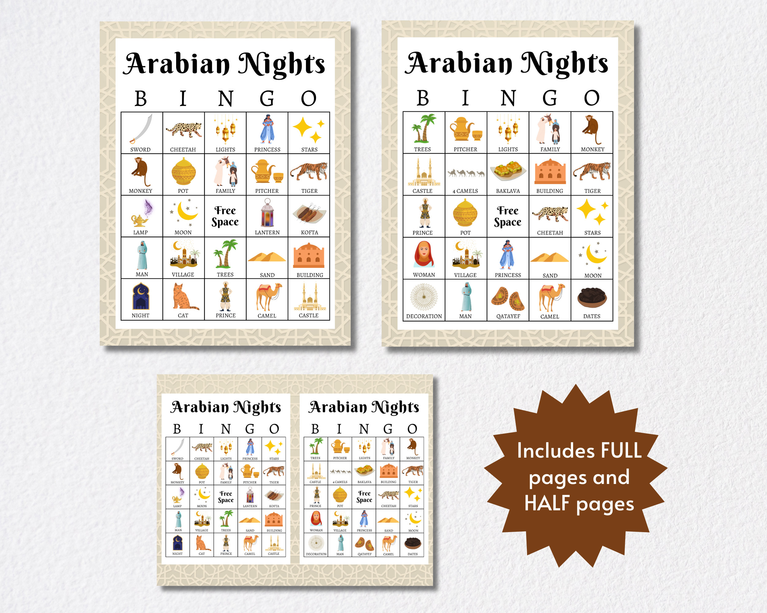 Arabian Nights Bingo Cards, Printable Party Game for Kids, Teens, and ...