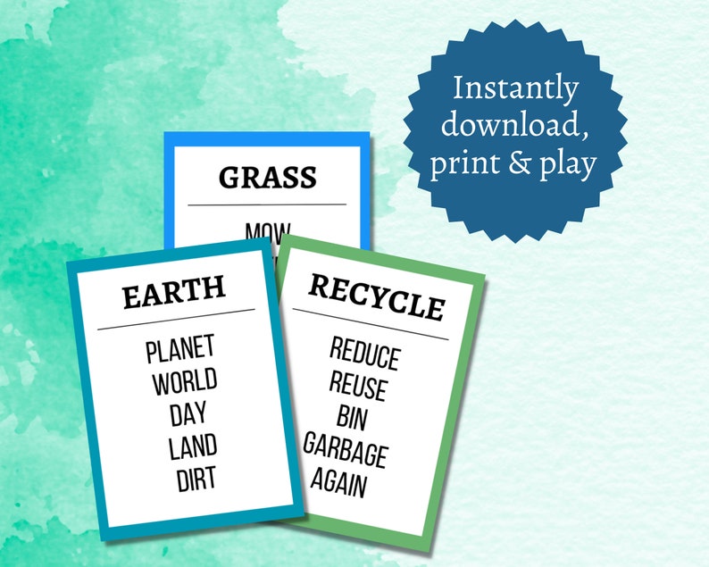 Earth Day Taboo Card Game, Printable Earth Day Party Game, Spring ...
