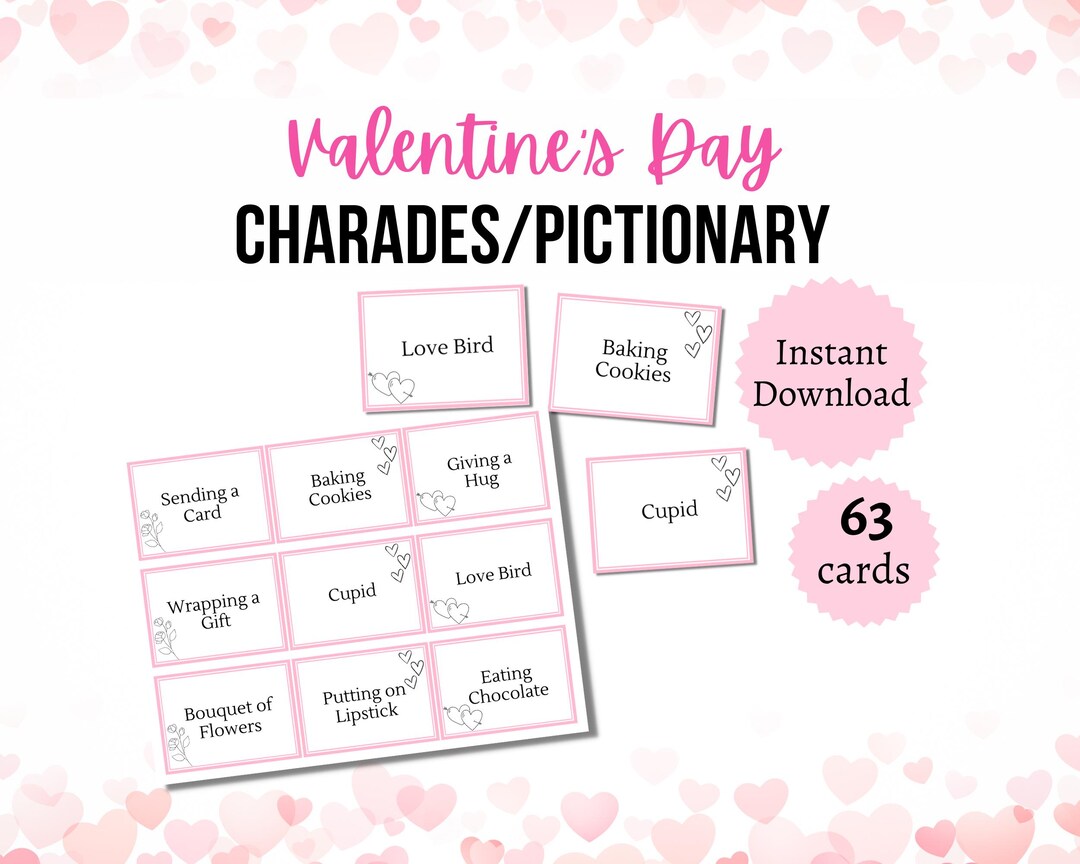 Valentine's Day Pictionary Cards, Printable Valentine's Charades ...