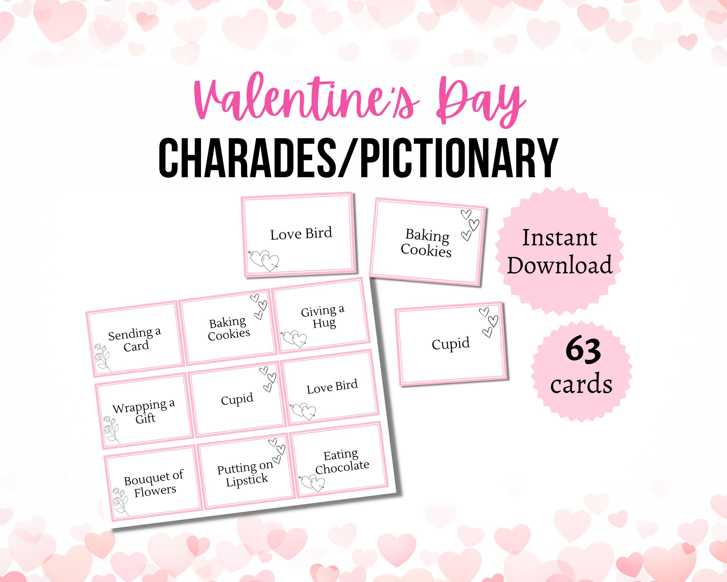 Valentine's Day Pictionary Cards, Printable Valentine's Charades ...