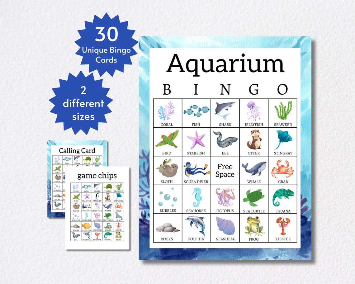 Aquarium Bingo Cards, Printable Under the Sea Party Game, Ocean ...