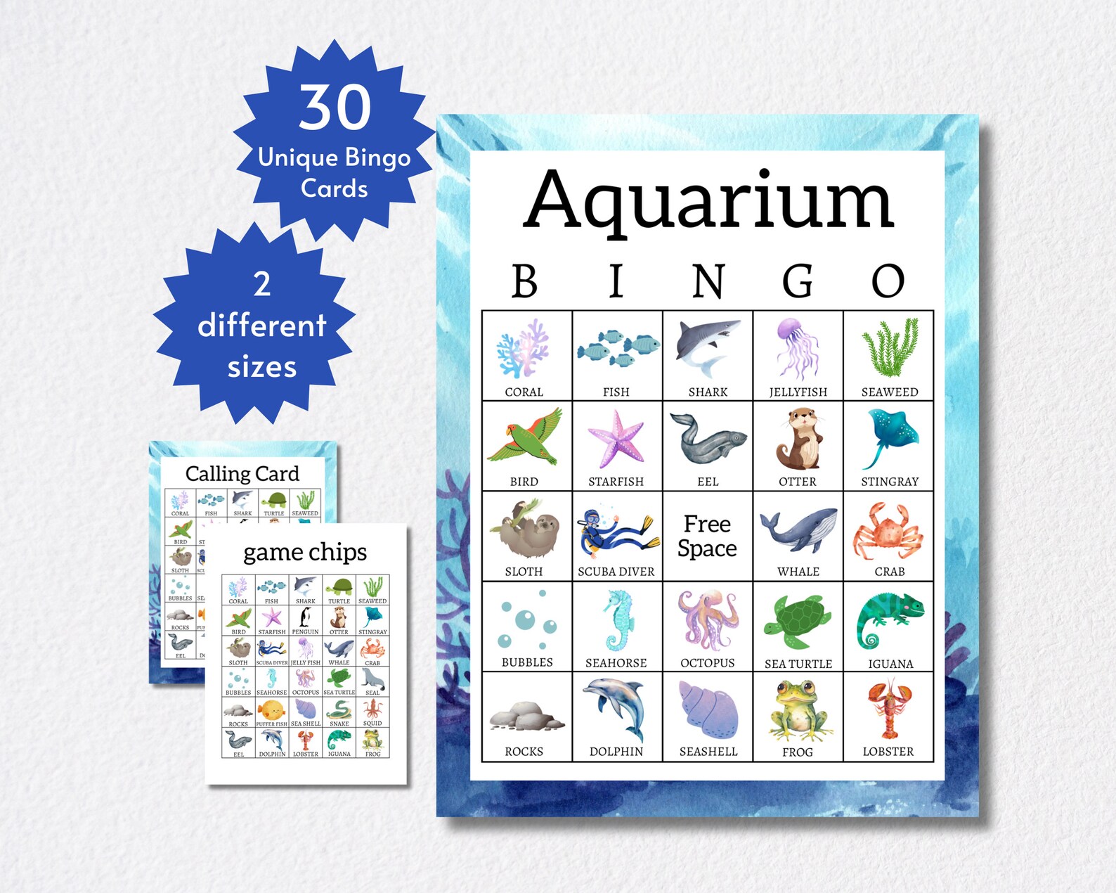 Aquarium Bingo Cards, Printable Under the Sea Party Game, Ocean ...