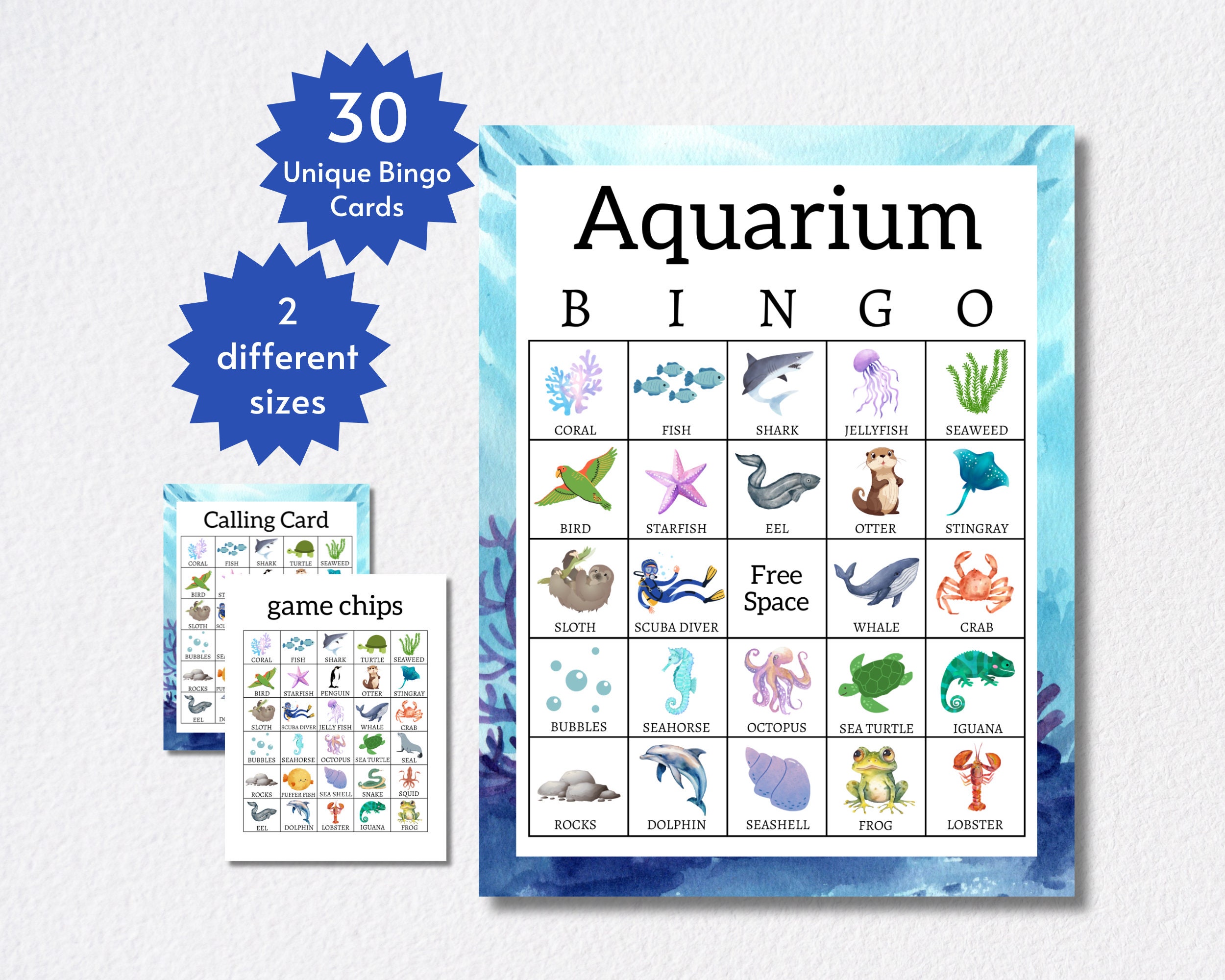 Aquarium Bingo Cards, Printable Under the Sea Party Game, Ocean ...