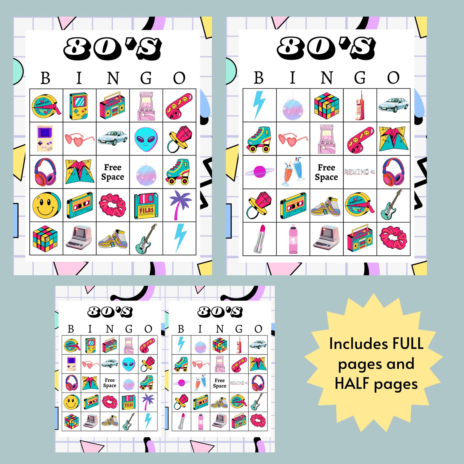 80's Bingo Cards, 1980's Themed Party Game for Kids, Teens, and Adults ...