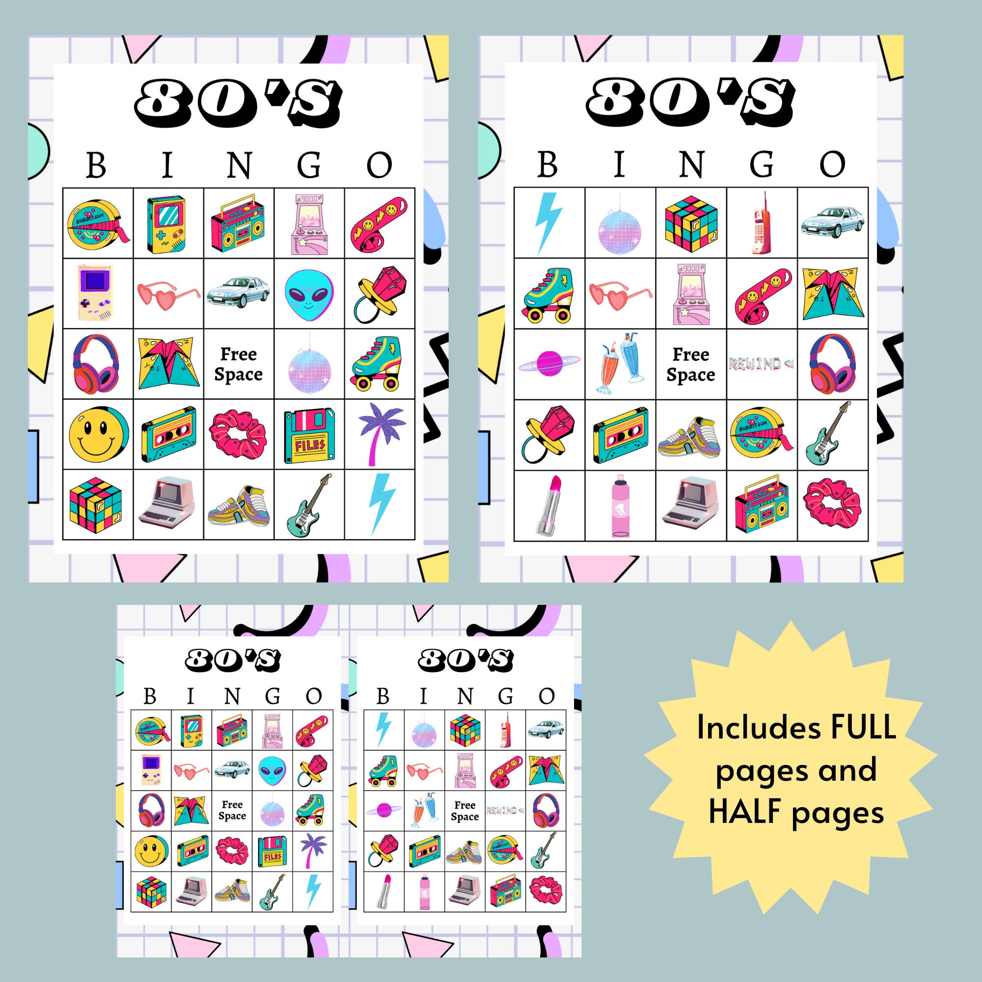 80's Bingo Cards, 1980's Themed Party Game for Kids, Teens, and Adults ...