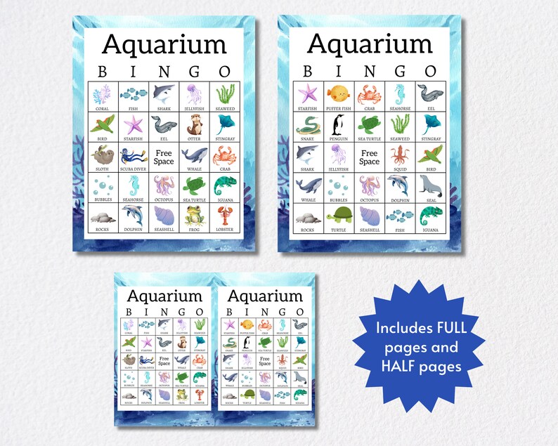 Aquarium Bingo Cards, Printable Under the Sea Party Game, Ocean ...