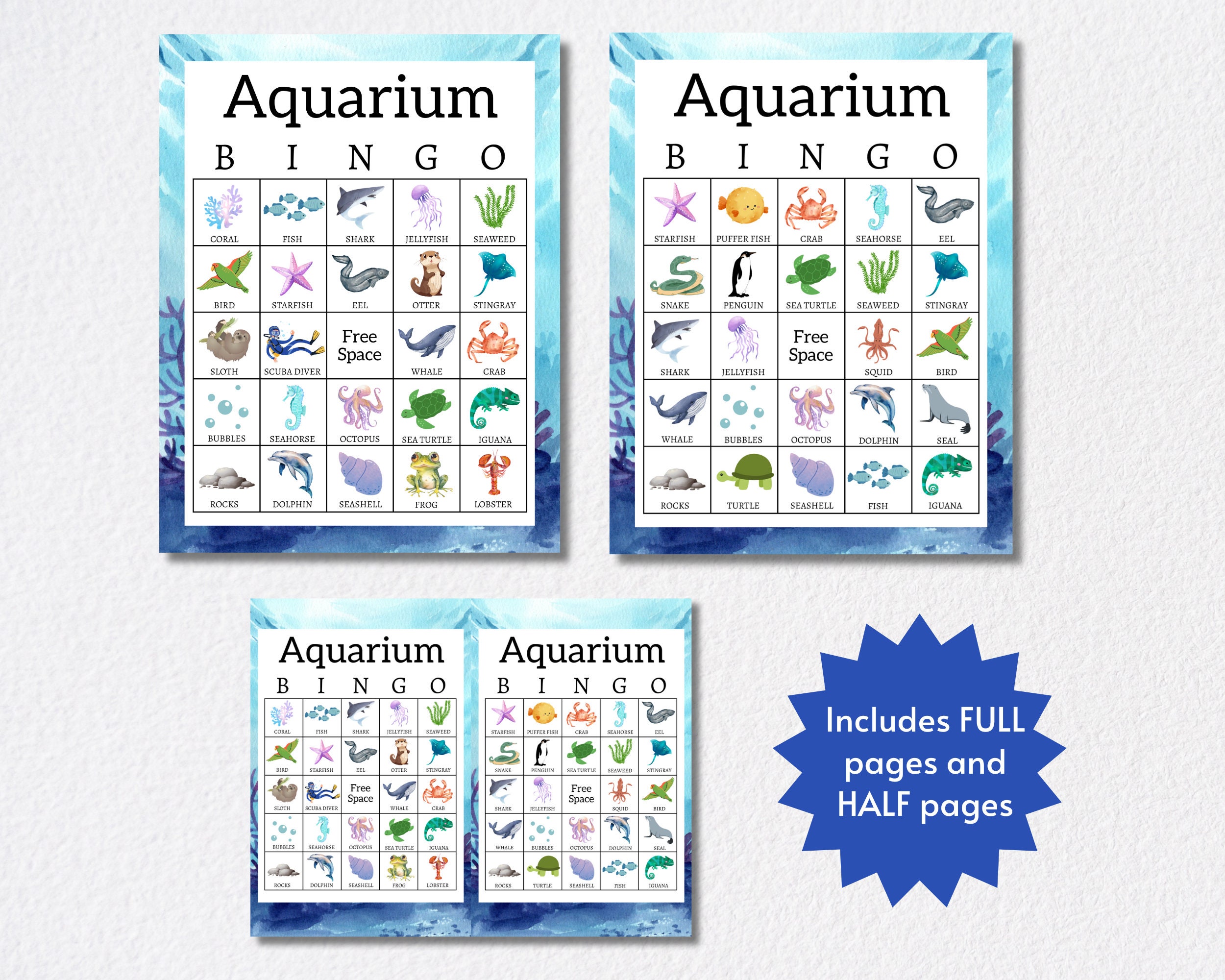 Aquarium Bingo Cards, Printable Under the Sea Party Game, Ocean ...