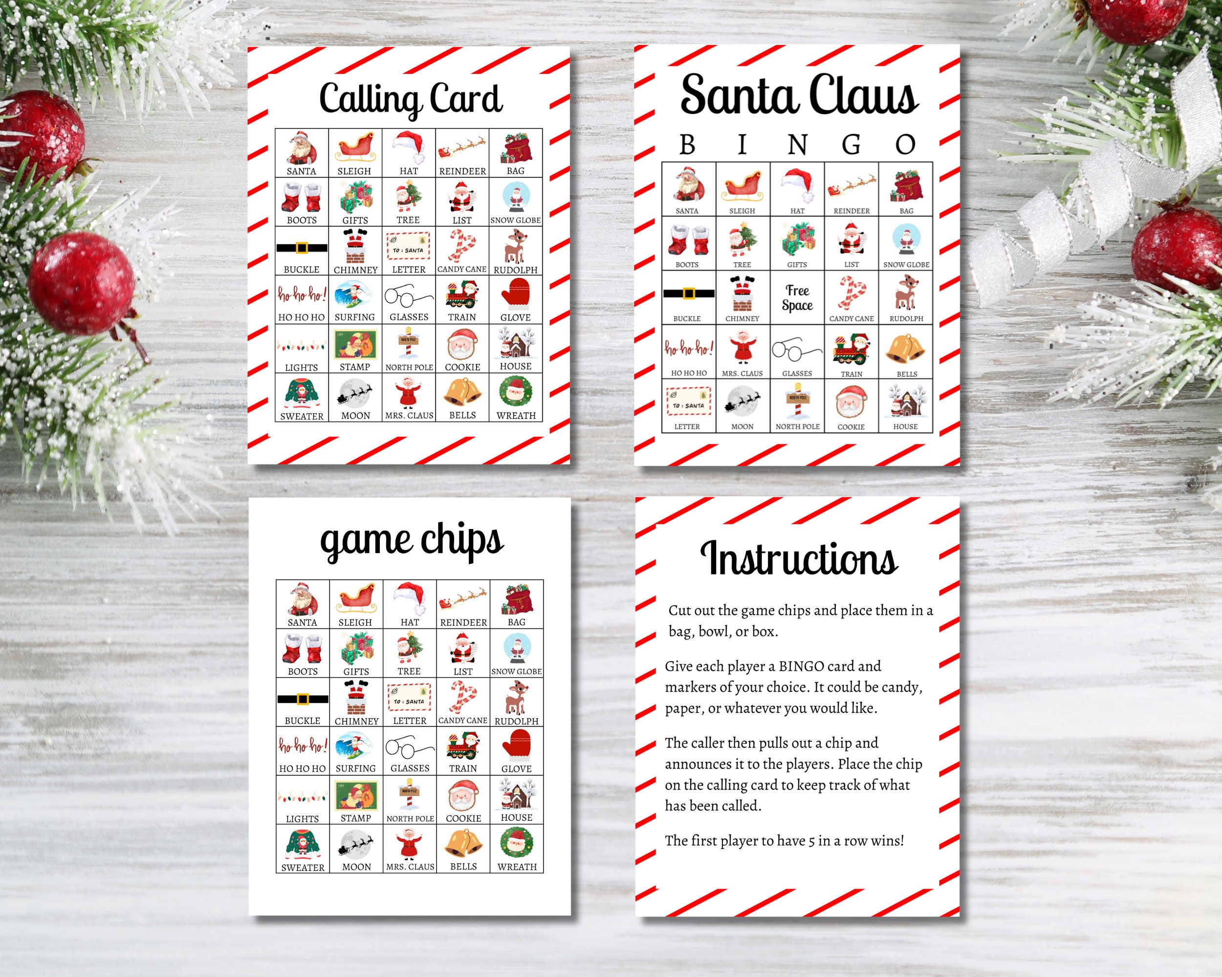 Santa Claus Bingo Cards, Christmas Party Game for Kids, Teens, and ...