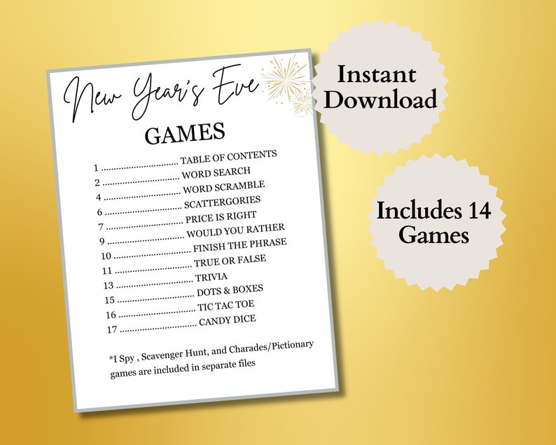 New Year's Eve Games Printable, New Year's Party Games, New Year's Eve ...