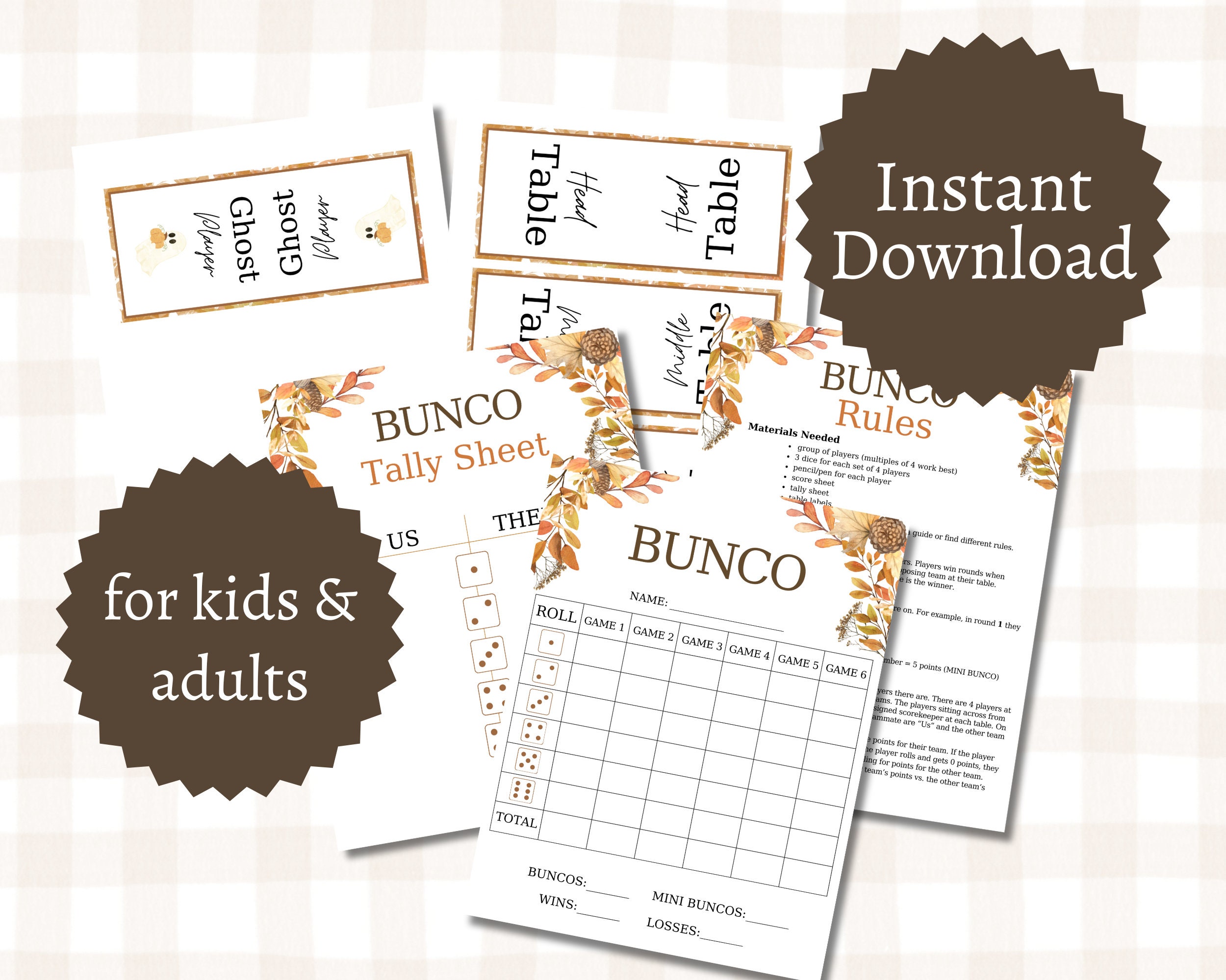 Fall Bunco Cards Bundle, Printable Autumn Party Game for Groups ...