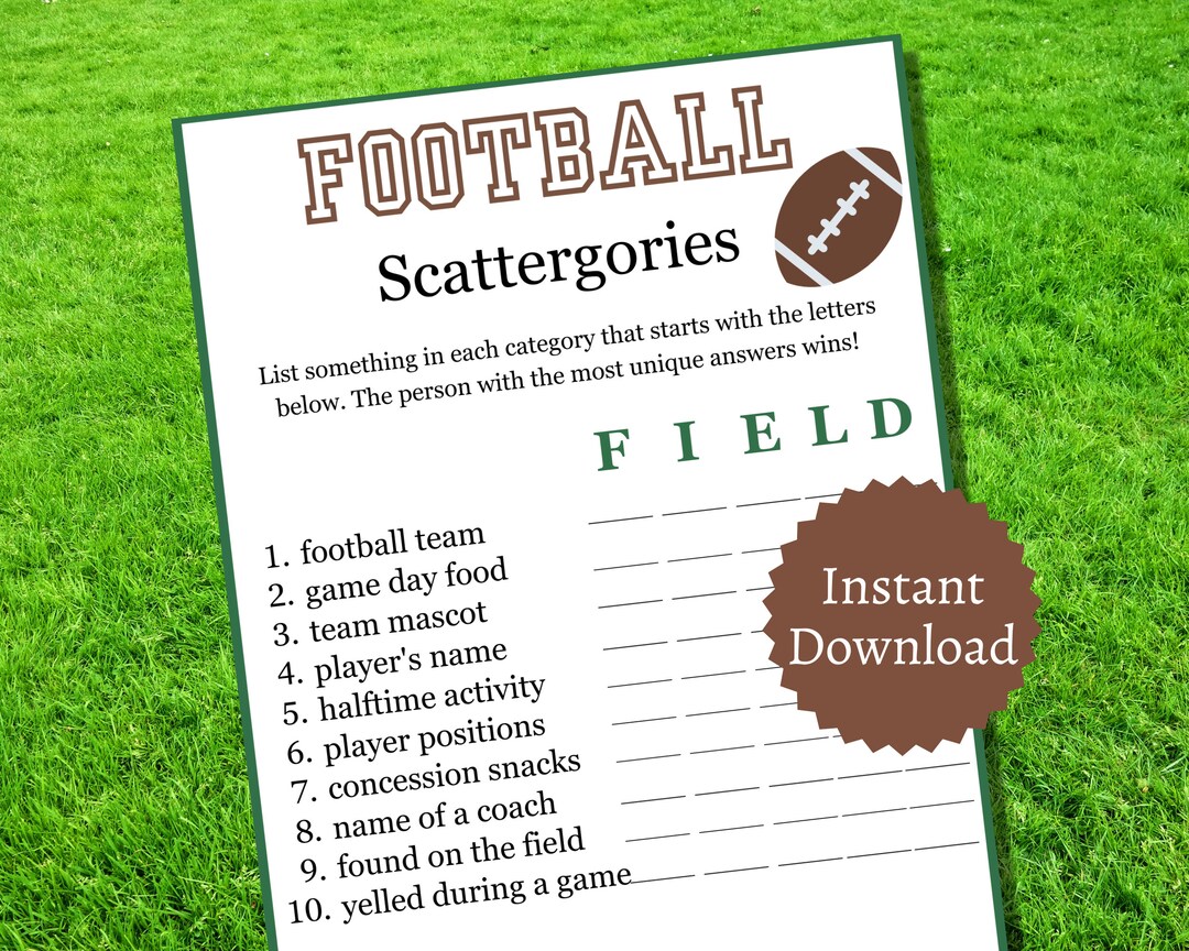 Football Scattergories, Printable American Football Party Game for Kids ...