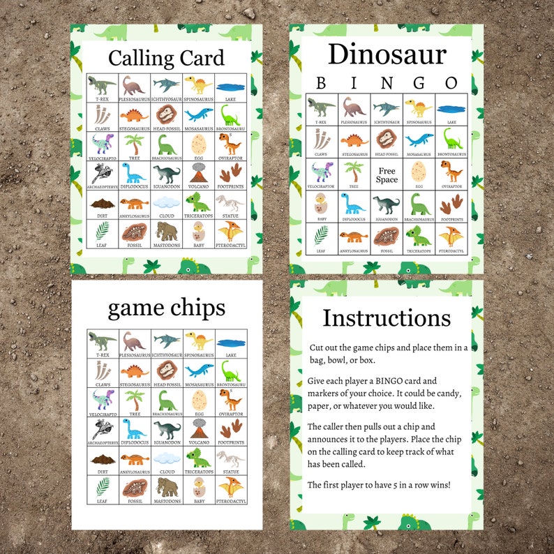 Dinosaur Bingo Cards, Printable Dinosaur-themed Party Game for Kids ...