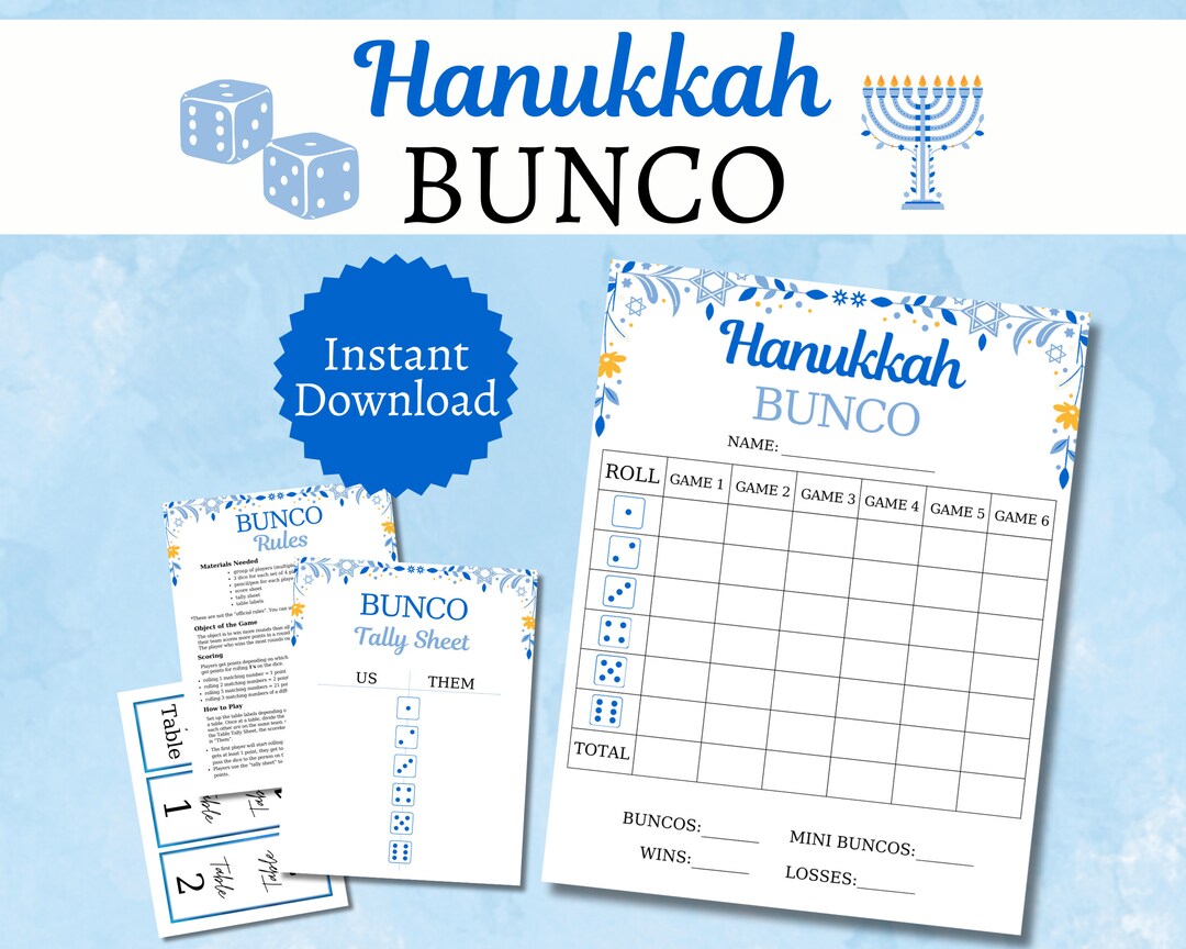 Hanukkah Bunco Cards Bundle, Printable Hanukkah Party Game for Groups ...