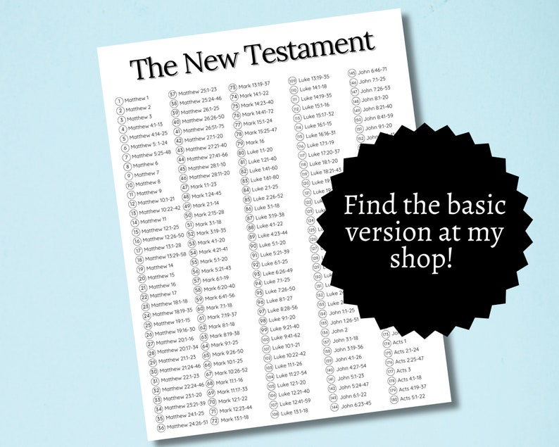 One Year New Testament Reading Chart, 365 Day Bible Reading Tracker ...