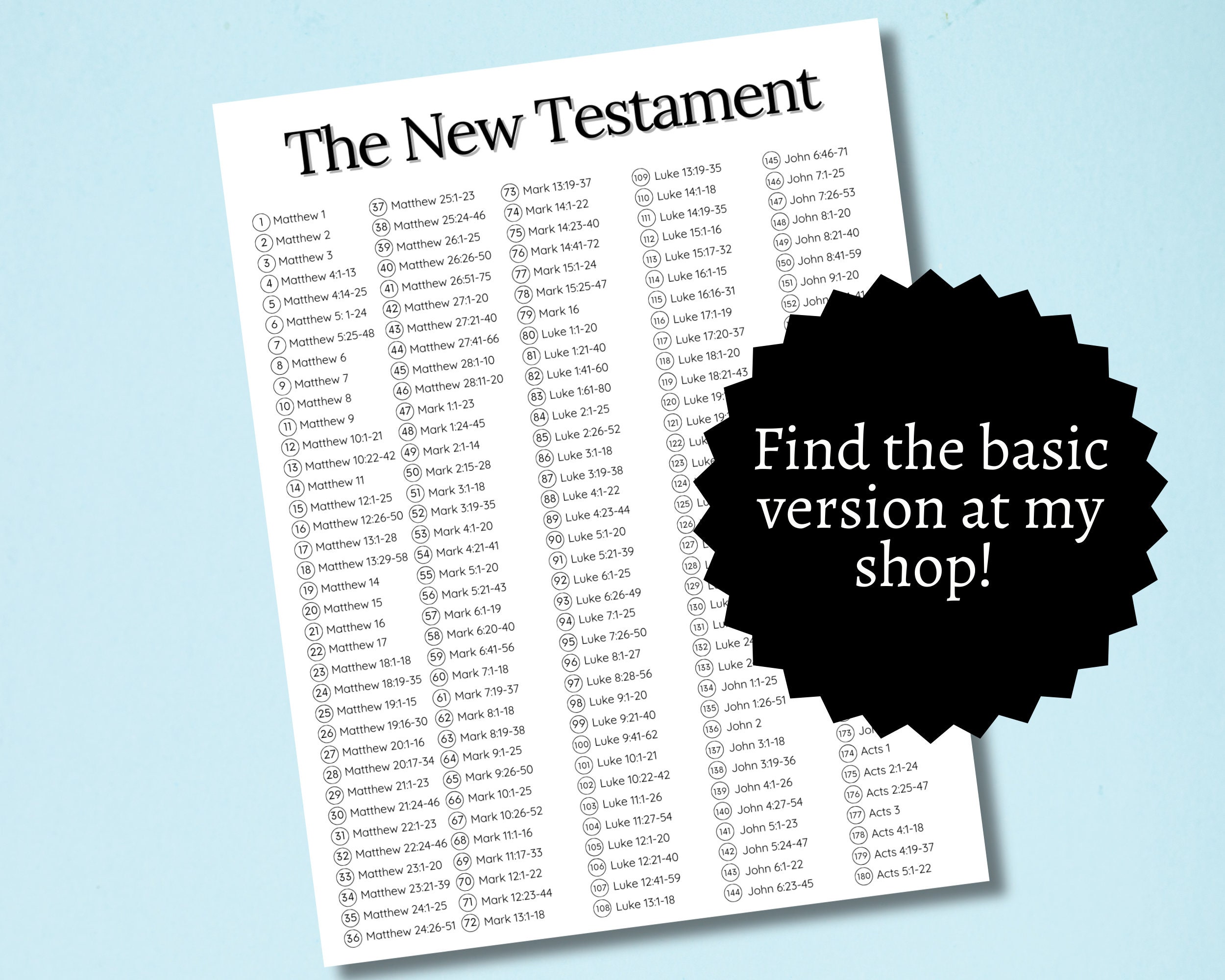 One Year New Testament Reading Chart, 365 Day Bible Reading Tracker ...