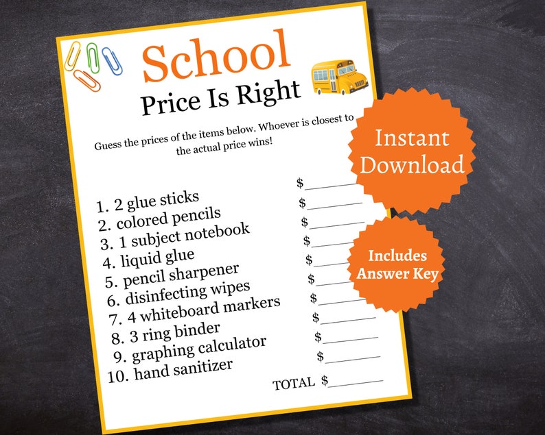 Back to School Price is Right Game, Printable Classroom Activity ...