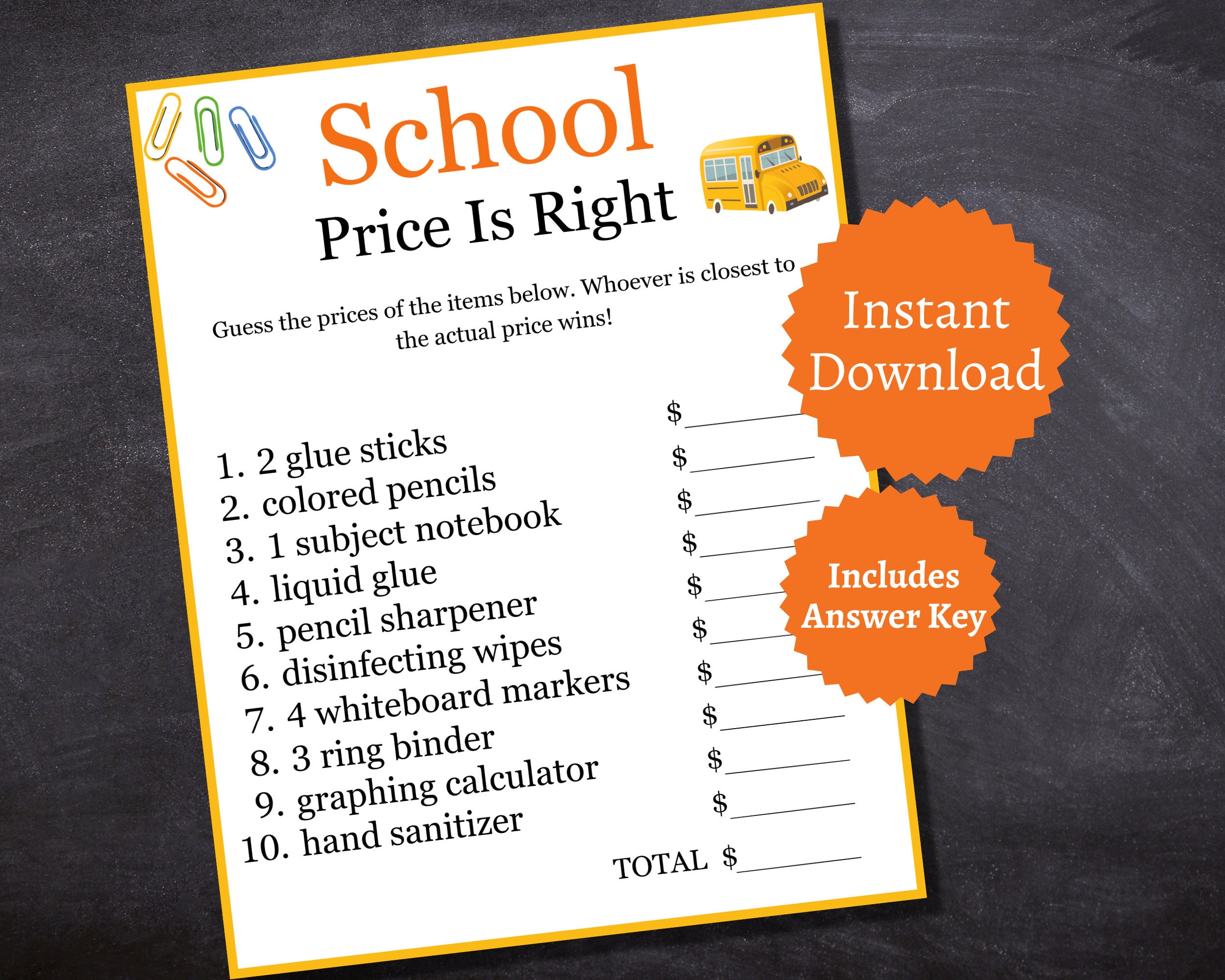 Back to School Price is Right Game, Printable Classroom Activity ...