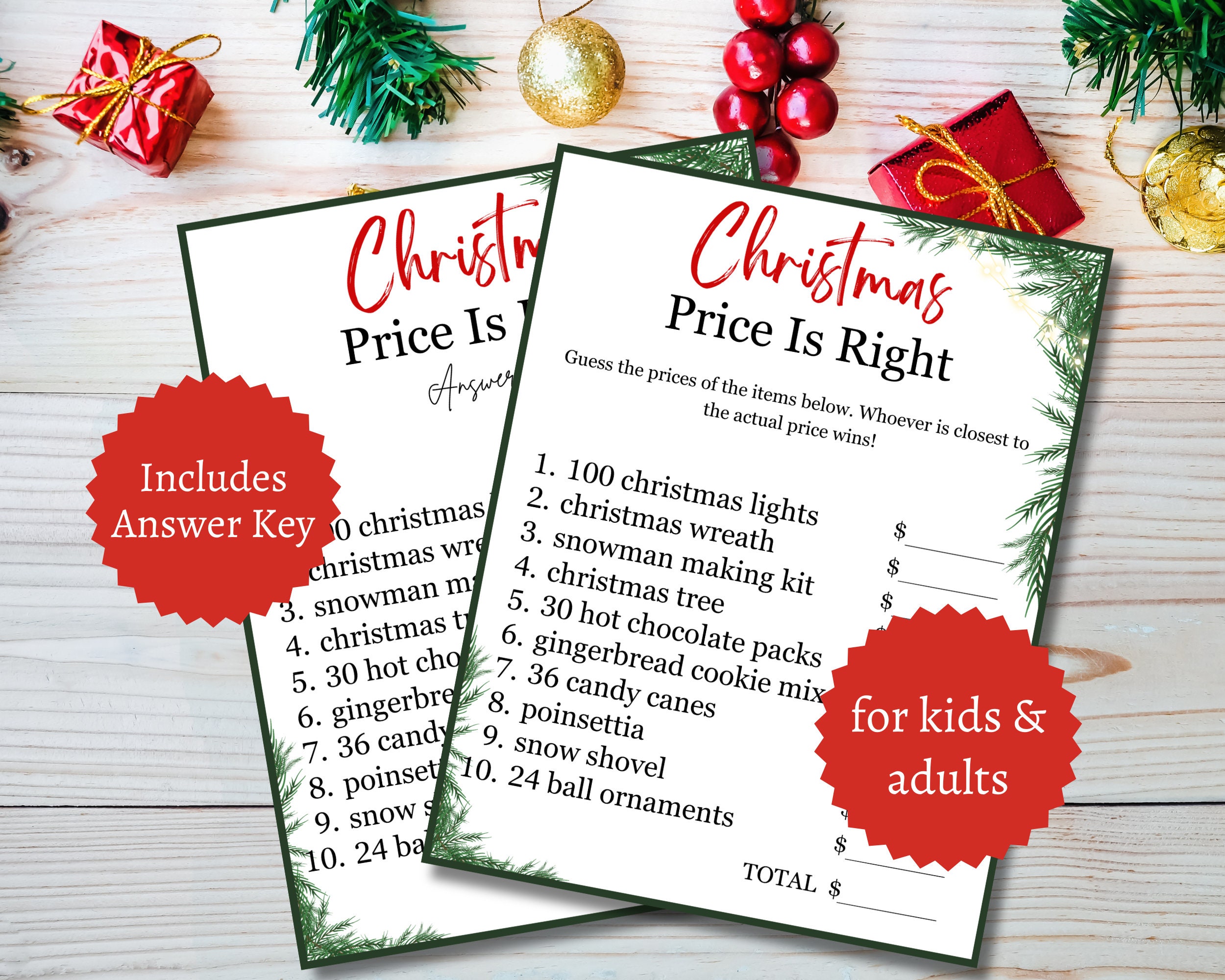 Christmas Price is Right Game, Printable Holiday Activity Page ...