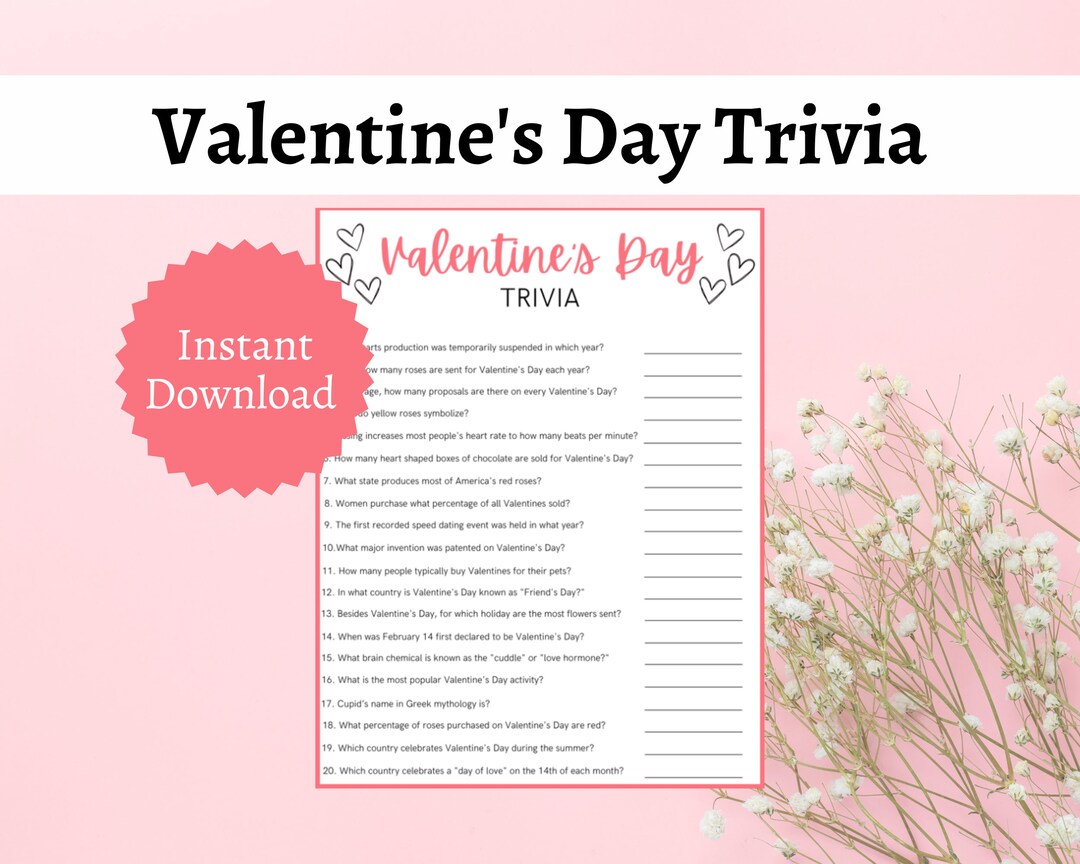 Valentine's Day Trivia, Printable Valentine Party Game for Kids, Teens ...