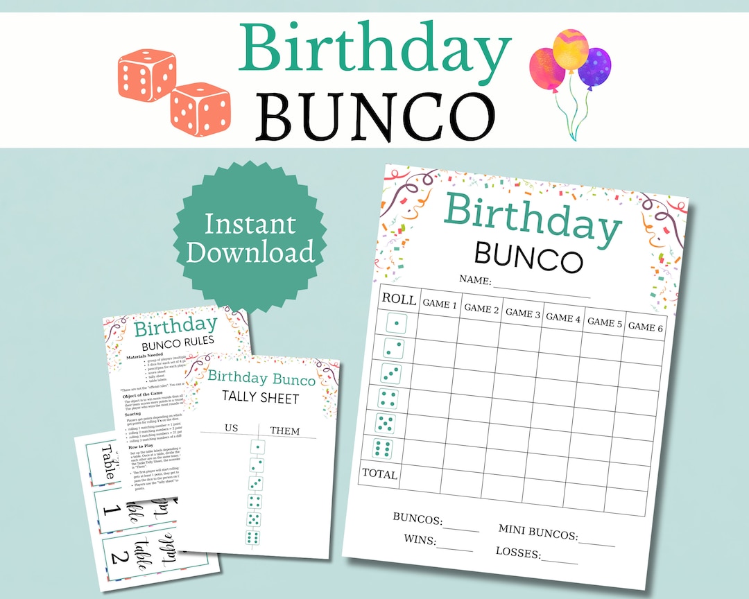 Birthday Bunco Cards Bundle, Printable Birthday Party Game for Kids ...