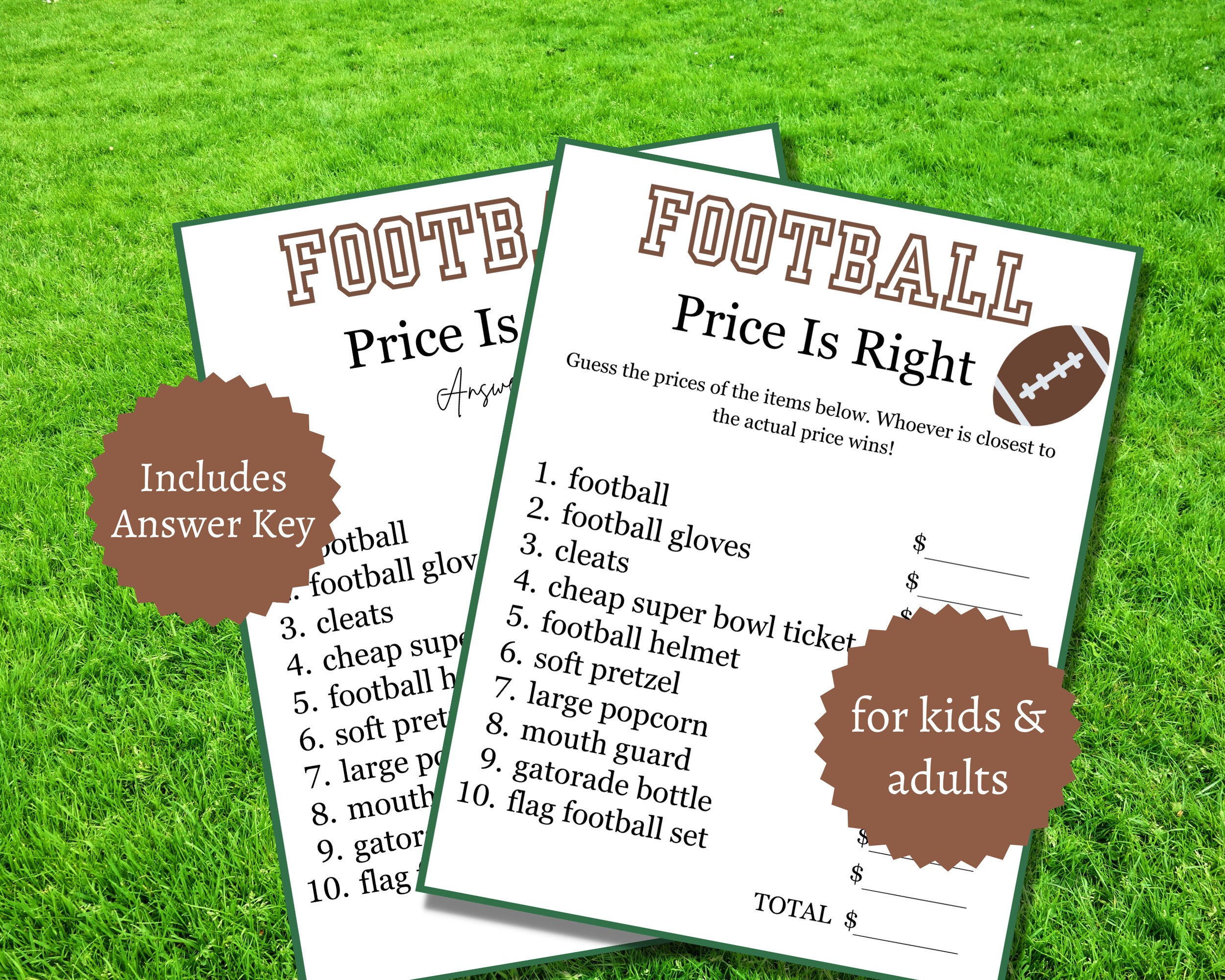 Football Price is Right Game, Football Party Activity Page for Kids ...