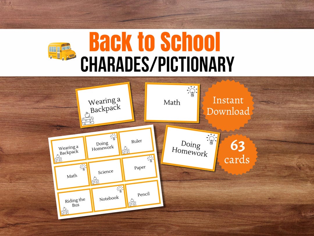 Back to School Pictionary Cards, Printable Classroom Charades, School ...