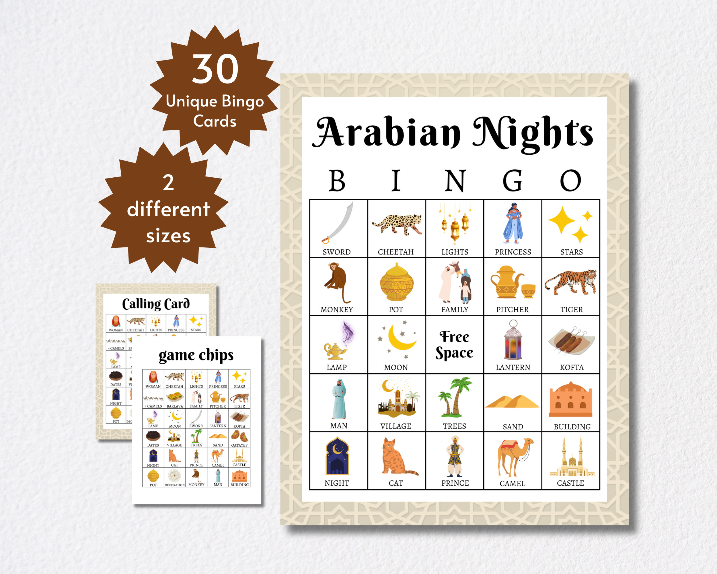 Arabian Nights Bingo Cards, Printable Party Game for Kids, Teens, and ...