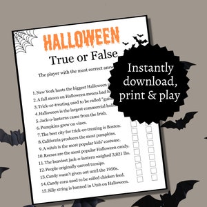 Halloween True or False, Printable Halloween Party Game for Kids, Teens ...