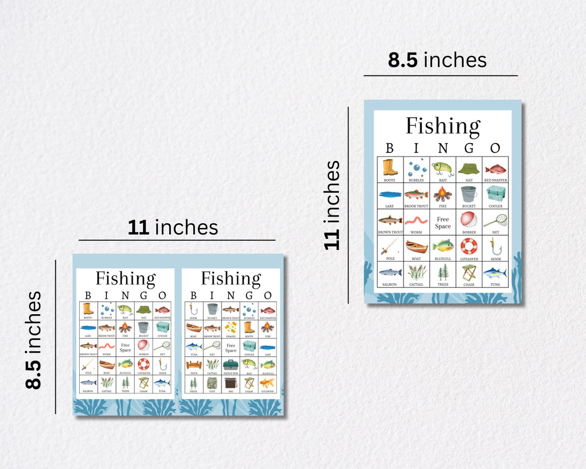 Fishing Bingo Cards, Fishing Birthday Party Game for Kids and Adults ...