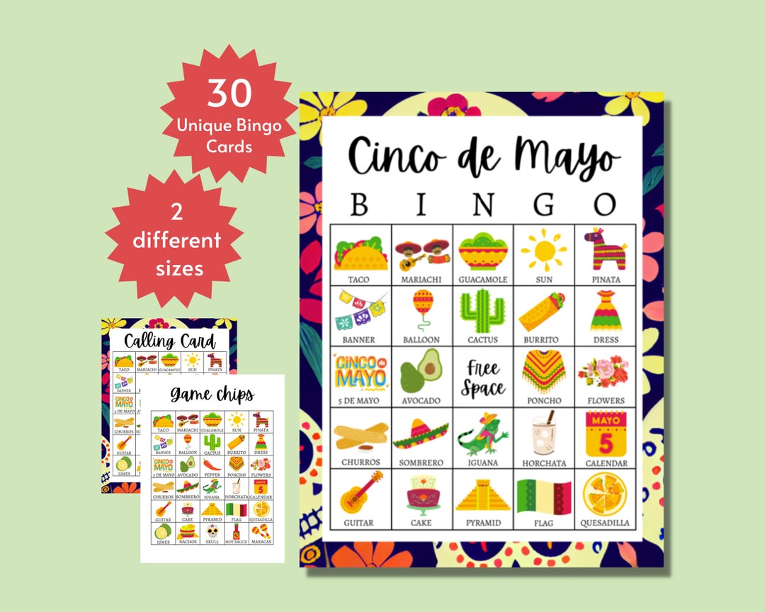 Cinco De Mayo Bingo Cards, Printable Fiesta Party Game for Kids, Teens ...