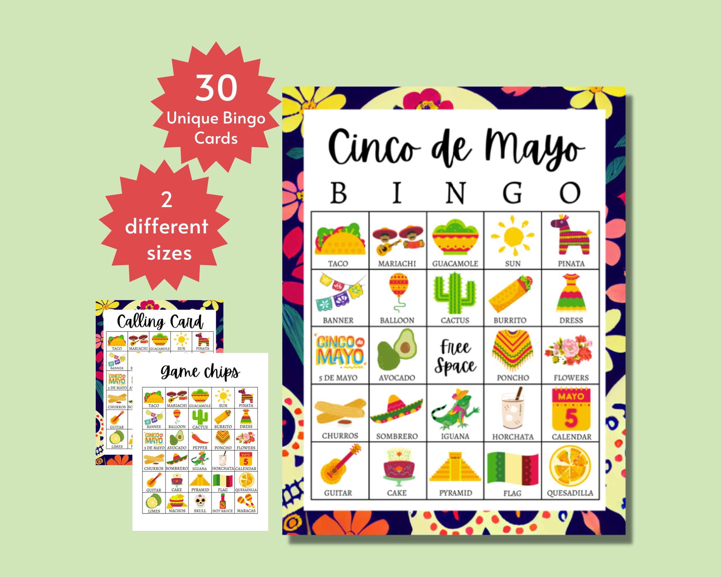 Cinco De Mayo Bingo Cards, Printable Fiesta Party Game for Kids, Teens ...