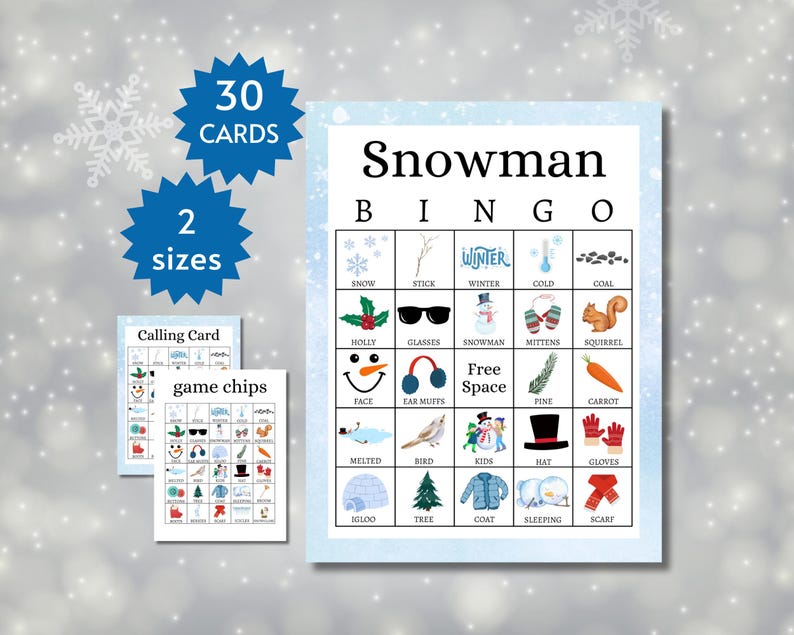 Snowman Bingo Cards, Printable Winter Party Game, Group Christmas ...