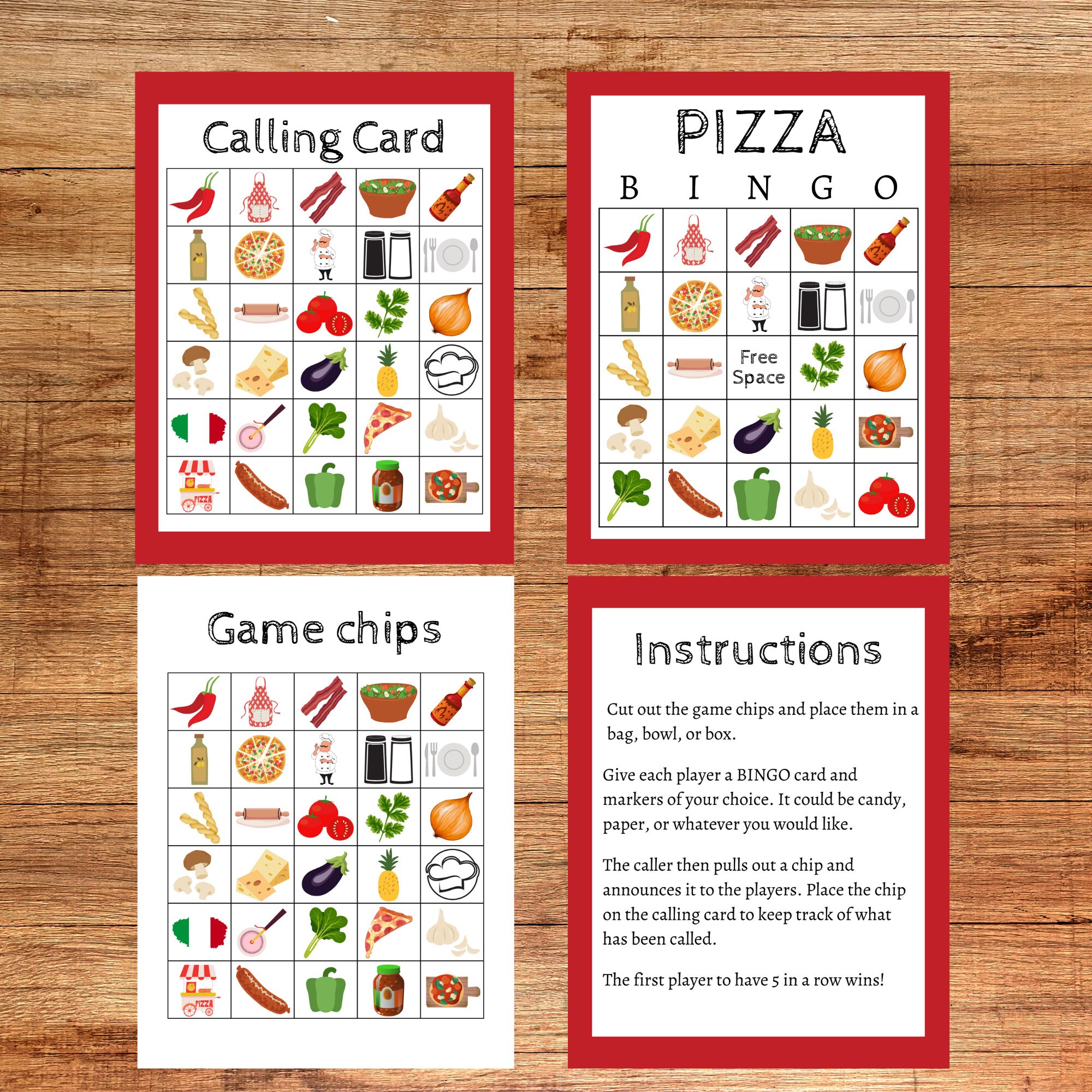 Pizza Bingo Cards, Printable Pizza Party Game for Kids, Teens, and ...
