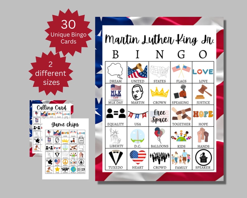 Martin Luther King Jr. Bingo Cards, Printable MLK Party Game for Kids ...