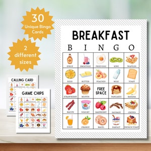 Breakfast Bingo Cards, Printable Brunch Party Game, Includes Full and ...