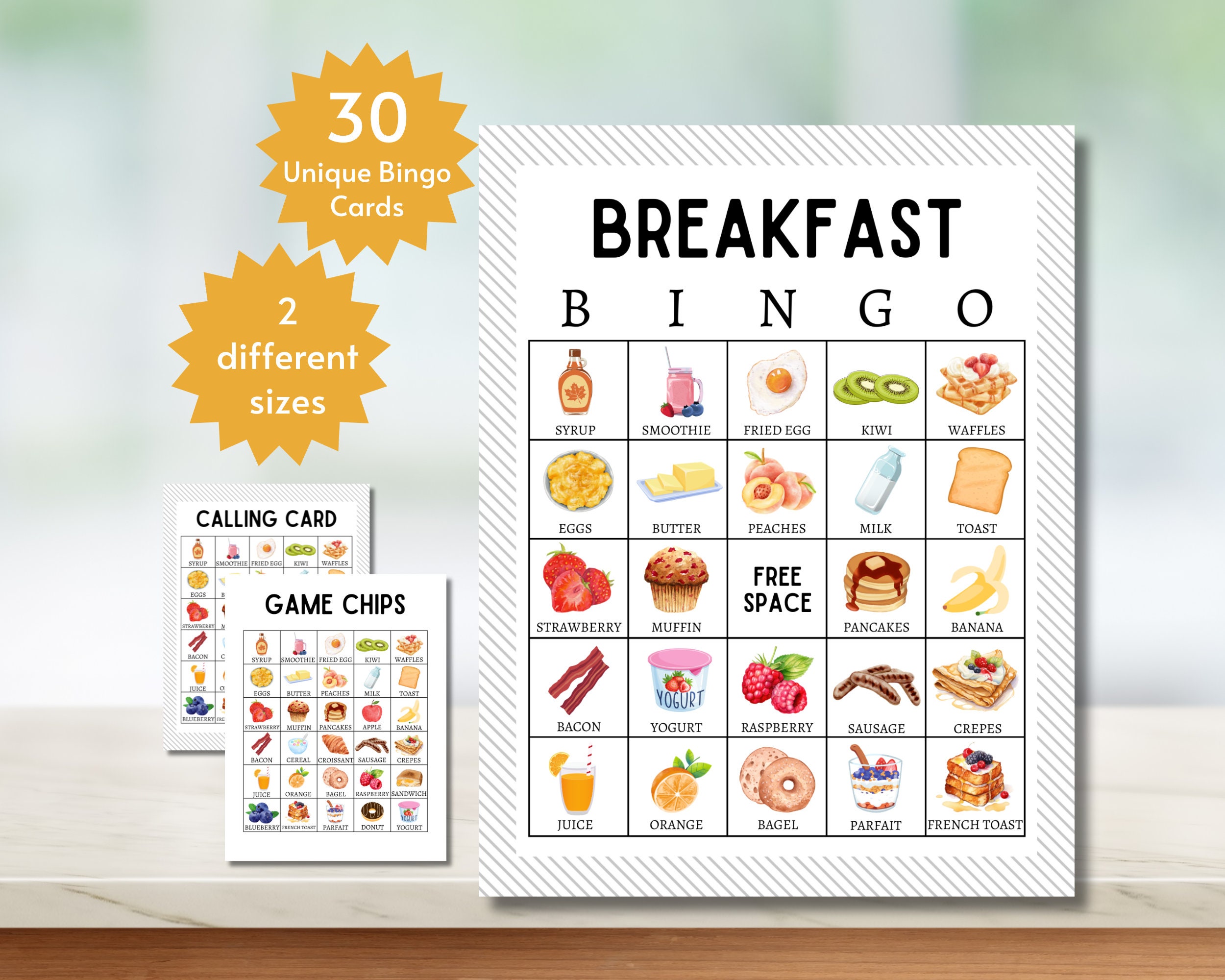 Breakfast Bingo Cards, Printable Brunch Party Game, Includes Full and ...