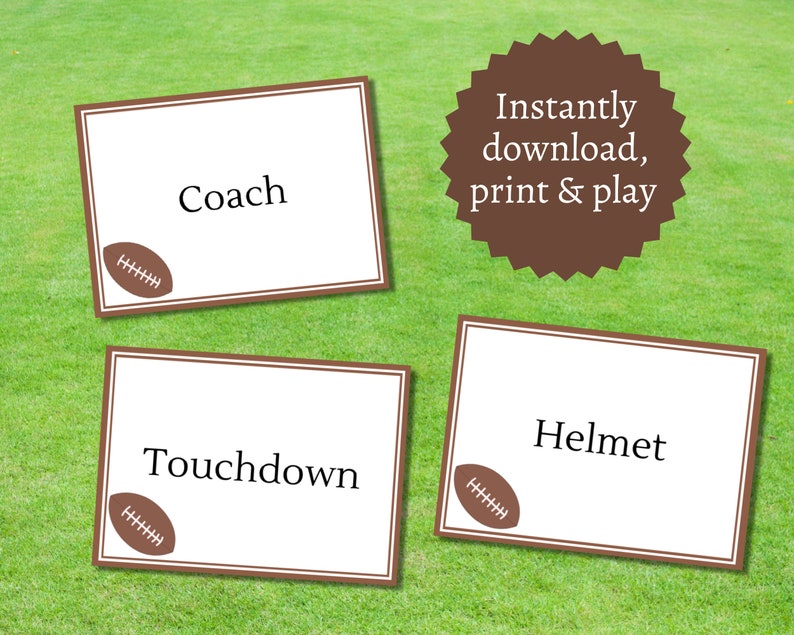 Football Charades and Pictionary Cards, Printable American Football ...