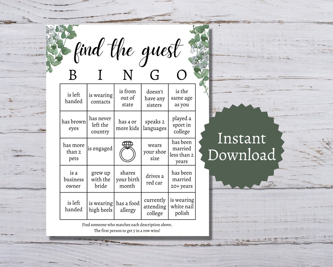 Wedding Find the Guest Bingo Cards, Printable Wedding Party Game for ...