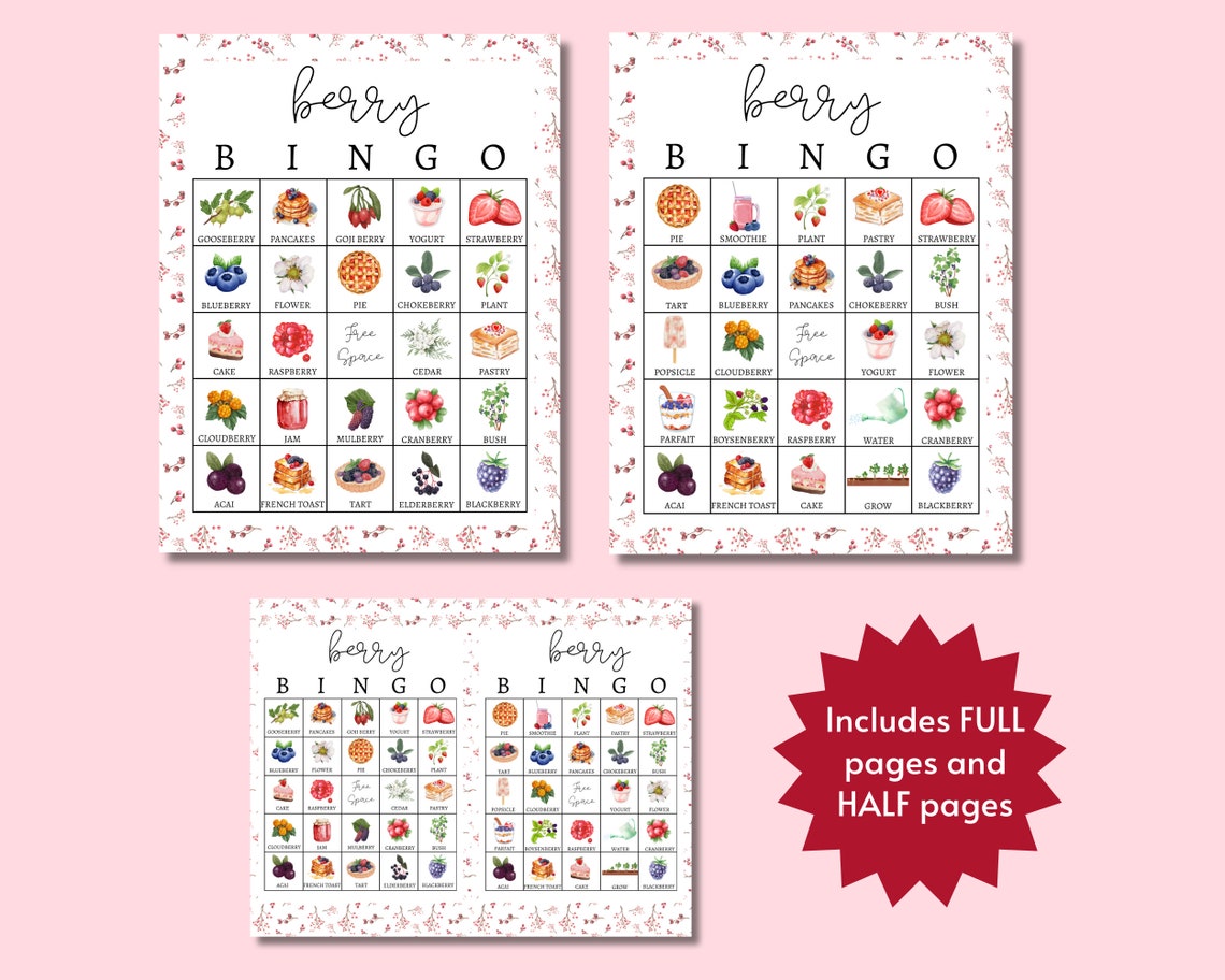 Berry Bingo Cards, Printable Berries Themed Party Game for All Ages ...