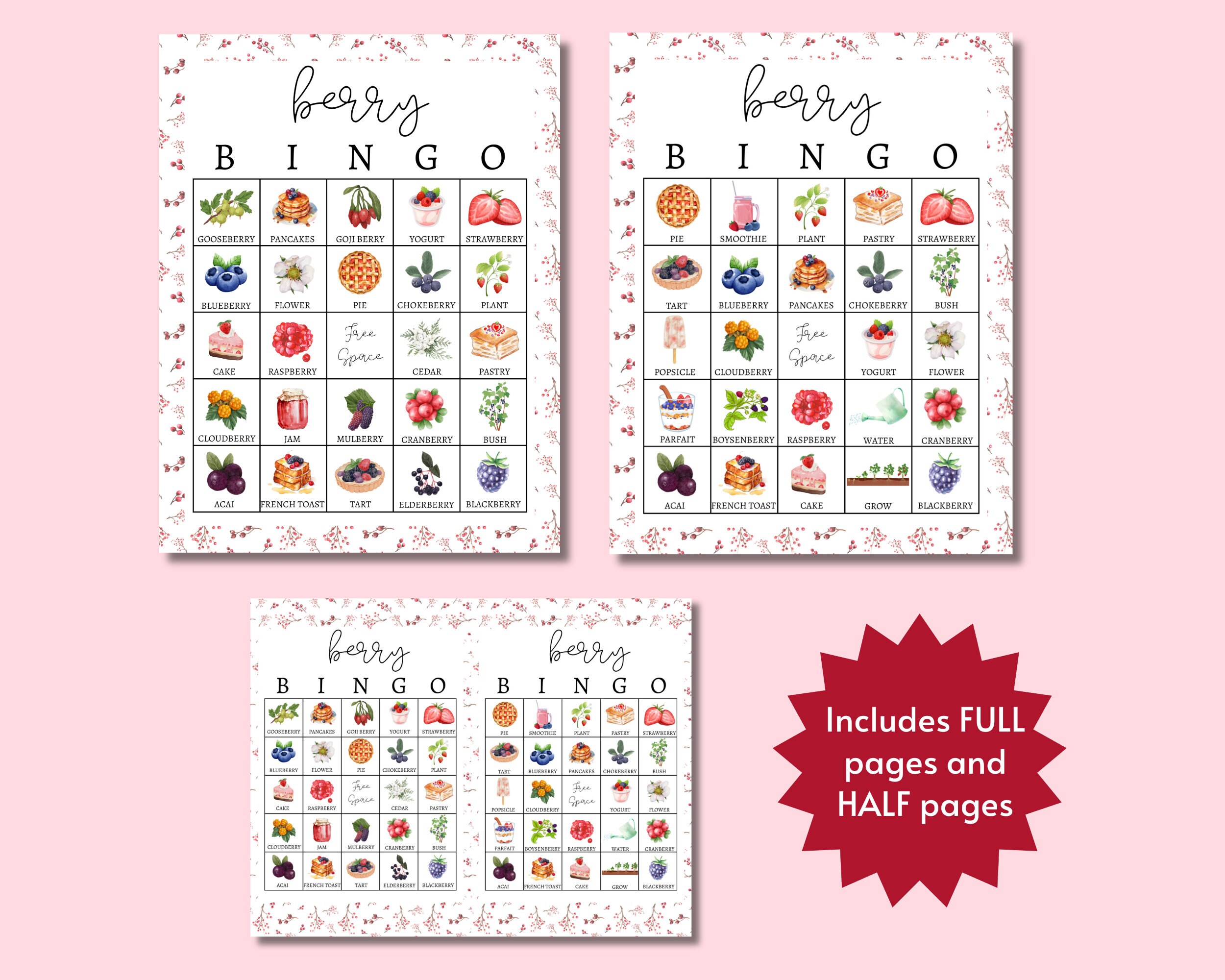 Berry Bingo Cards, Printable Berries Themed Party Game for All Ages ...